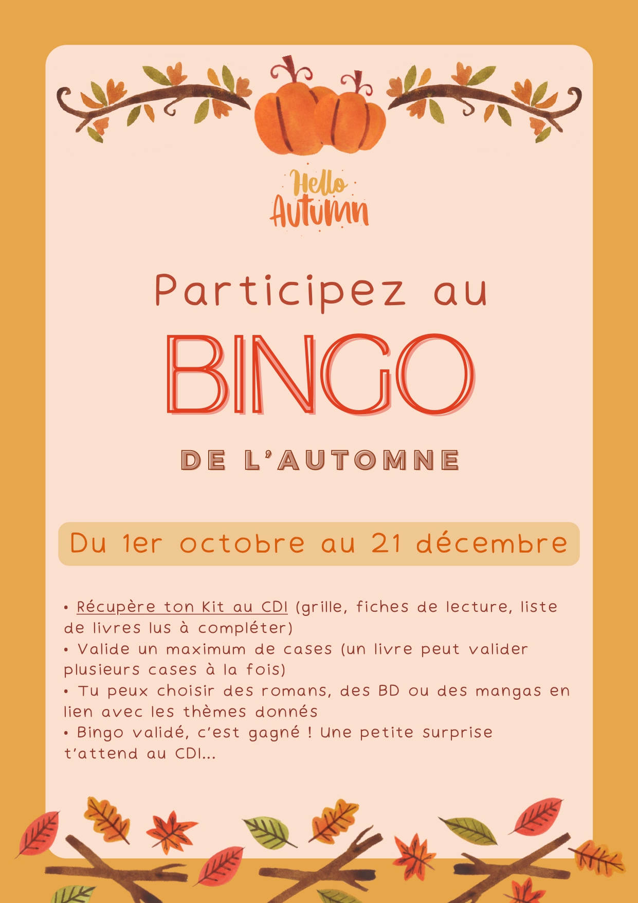 Bingo de l'automne (activité littéraire) - Collège Jean Jaurès